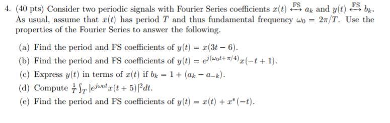 Solved 4. (40 pts) Consider two periodic signals with | Chegg.com