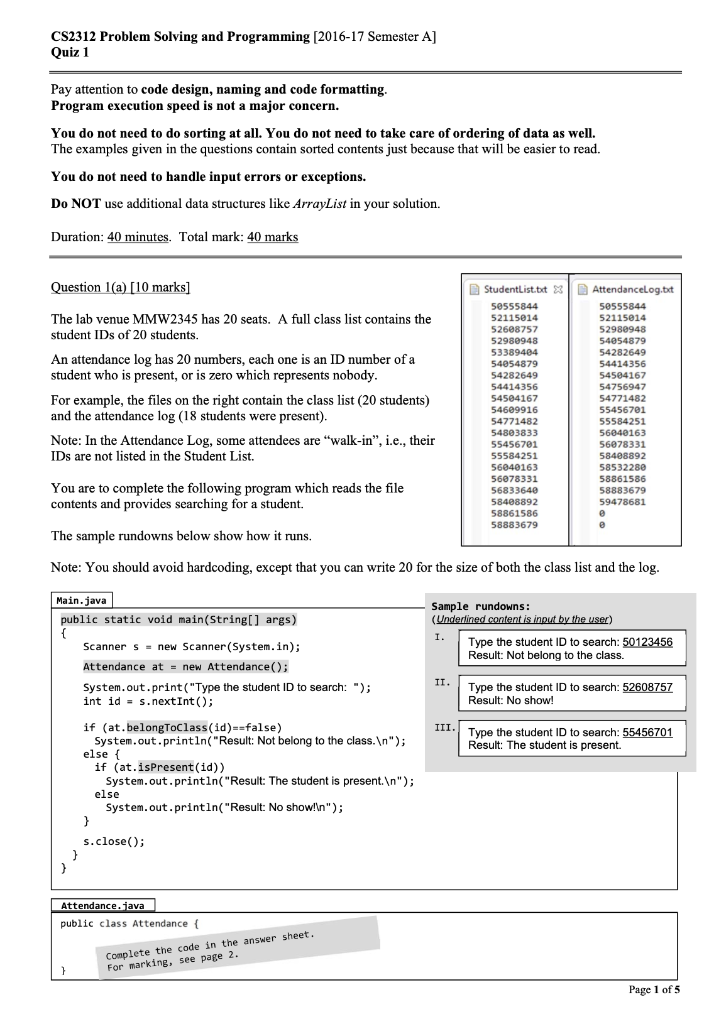 Solved CS2312 Problem Solving and Programming (2016-17 | Chegg.com