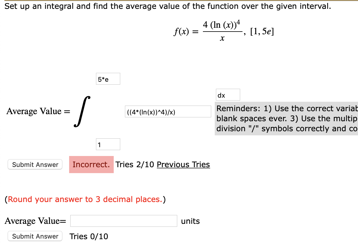 Solved Set up an integral and find the average value of the | Chegg.com