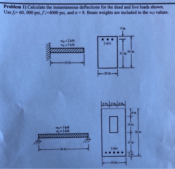 Solved Problem 1) Calculate the instantaneous deflections | Chegg.com