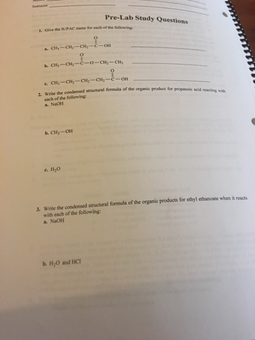 Solved Instructor Pre-Lab Study Questions I. Give the IUPAC | Chegg.com