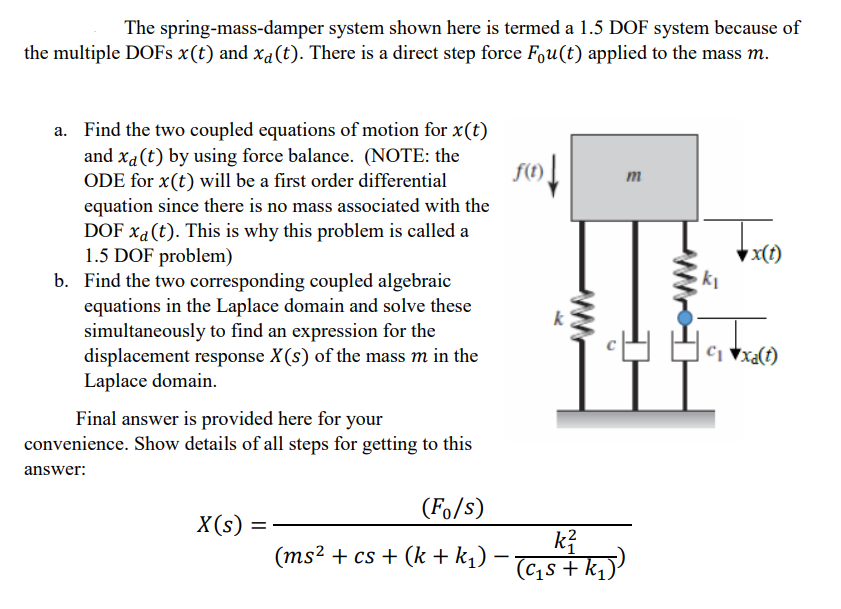 Solved The spring-mass-damper system shown here is termed a | Chegg.com