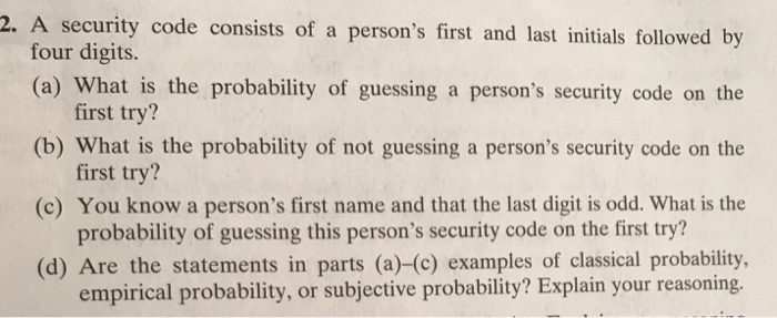 Solved 2. A security code consists of a person's first and | Chegg.com