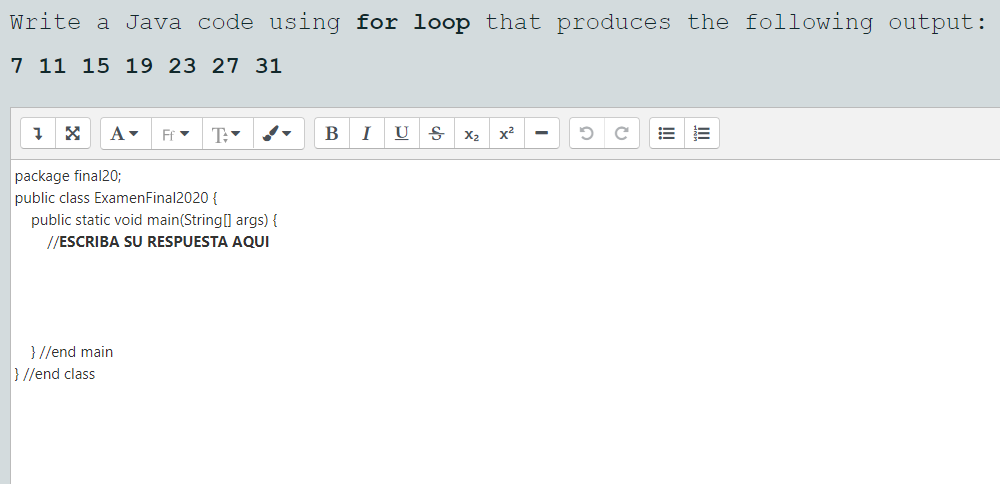 Solved Write a Java code using for loop that produces the | Chegg.com