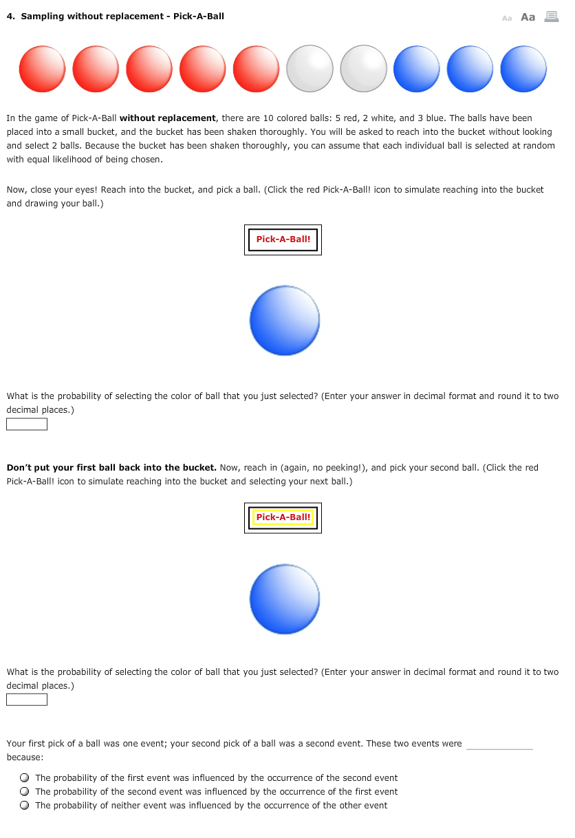 Solved 4. Sampling without replacement - Pick-A-Ball Aa Aa E | Chegg.com