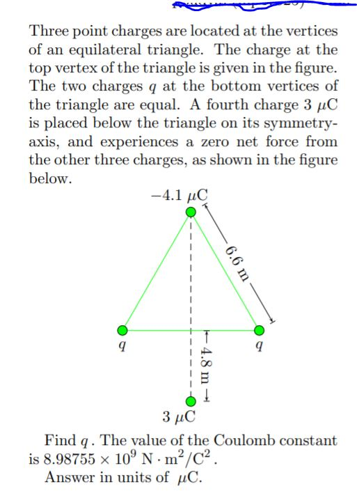 Solved Three point charges are located at the vertices of an | Chegg.com
