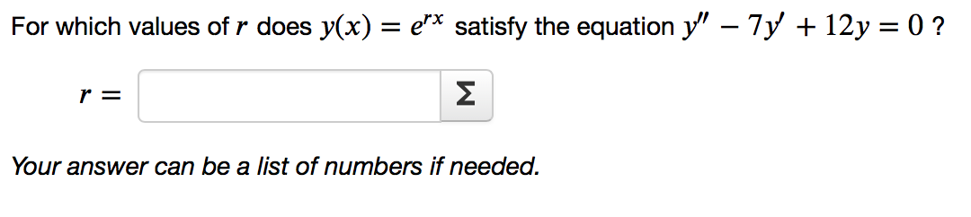 Solved For which values of r does y(x) = erx satisfy the | Chegg.com