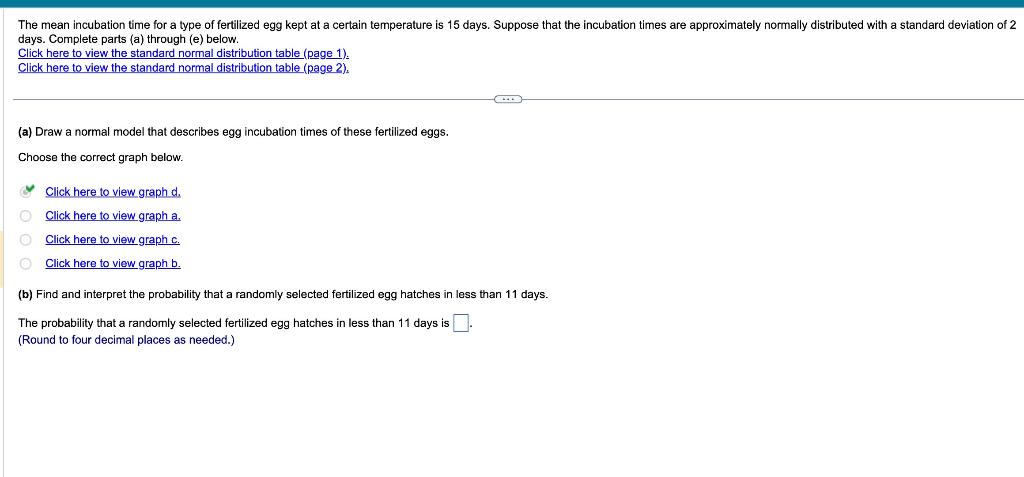 Solved The mean incubation time for a type of fertilized egg | Chegg.com
