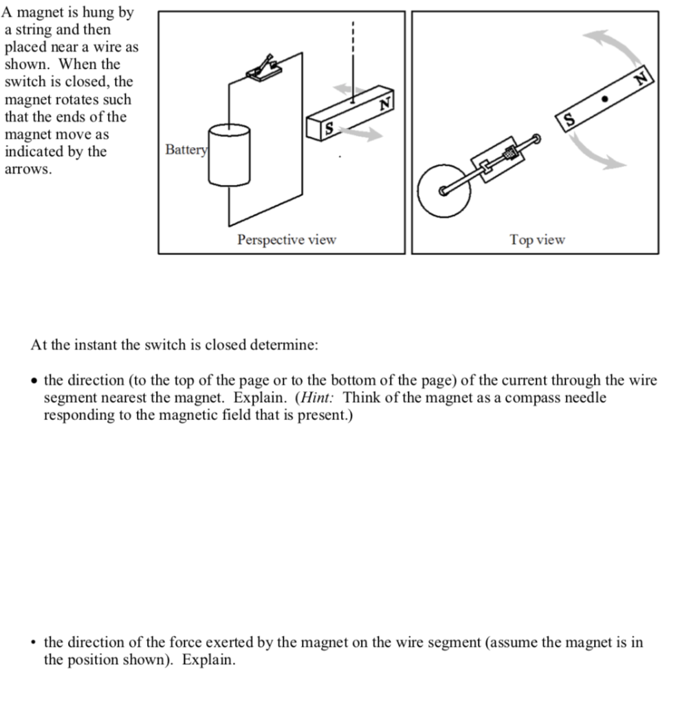 Solved N A magnet is hung by a string and then placed near a | Chegg.com