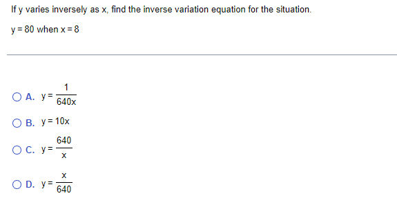 Solved If y varies inversely as x, find the inverse | Chegg.com