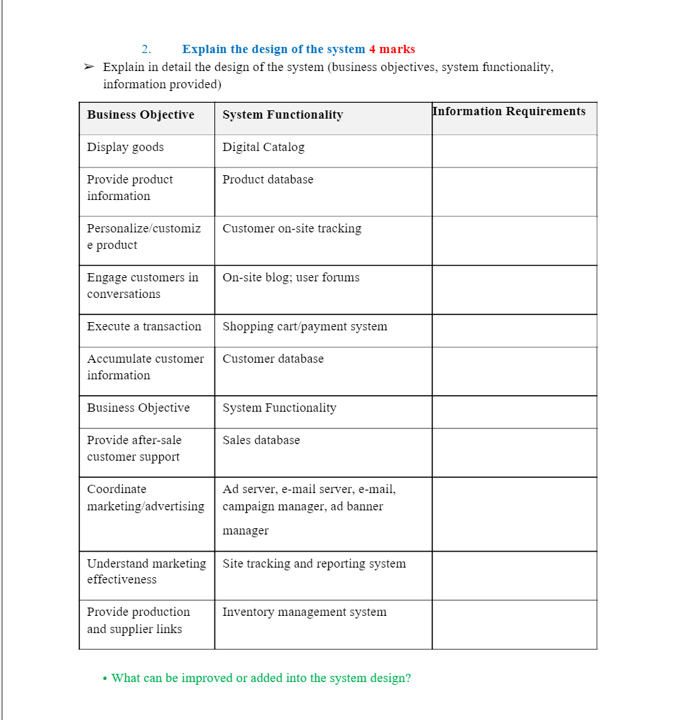 Solved 2. Explain the design of the system 4 marks Explain | Chegg.com