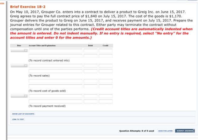 Solved Brief Exercise 18-2 On May 10, 2017, Grouper Co. | Chegg.com