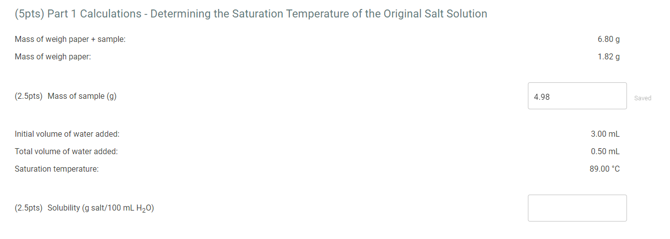 Solved (5pts) Part 1 Calculations - Determining the | Chegg.com