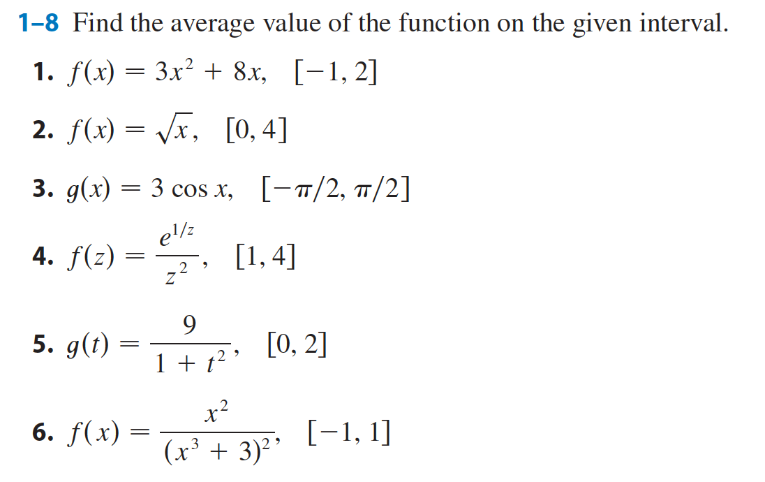 Solved 1-8 Find the average value of the function on the | Chegg.com