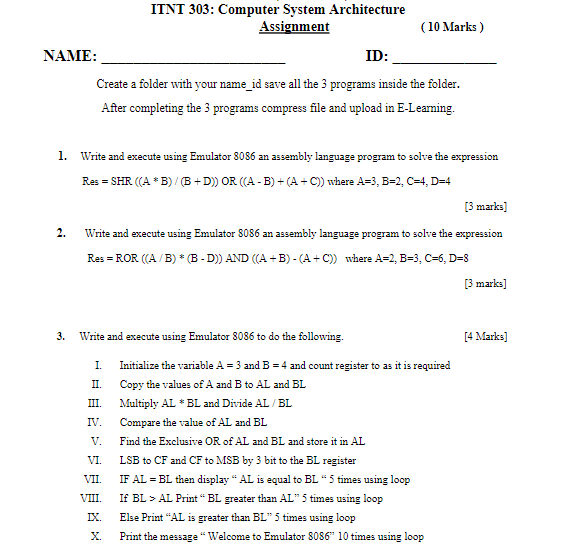 Solved ITNT 303: Computer System Architecture Assignment (10 | Chegg.com
