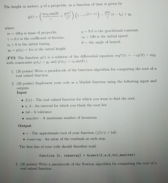 Solved The height in meters, y of a projectile, as a | Chegg.com