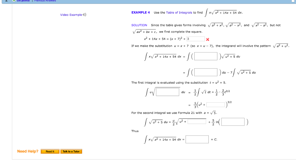 Solved polnts T Previous Ariswers EXAMPLE 4 Use the Table of | Chegg.com