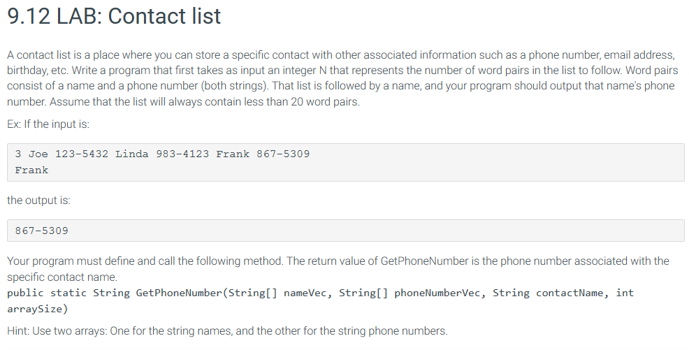 Solved: 9.12 LAB: Contact List A Contact List Is A Place W... | Chegg.com