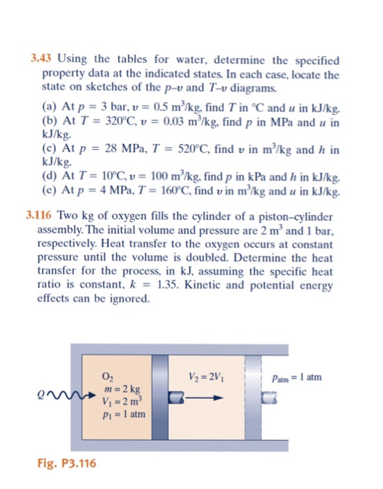 Solved 3.43 Using the tables for water, determine the | Chegg.com