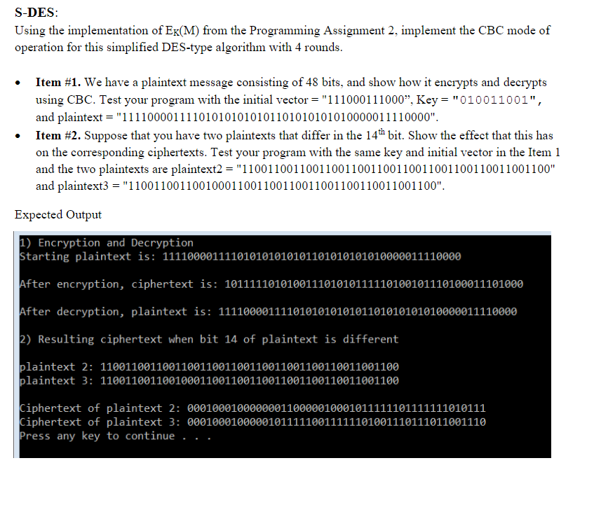 S-DES: Using the implementation of EK(M) from the | Chegg.com