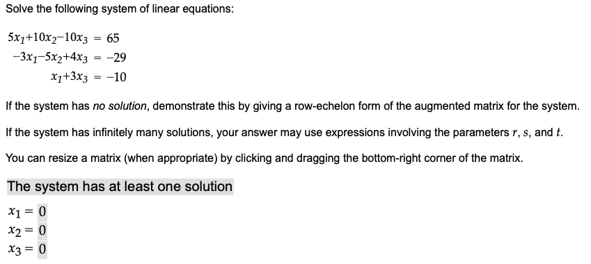 Solved I know that it has infinitely many solutions but I | Chegg.com