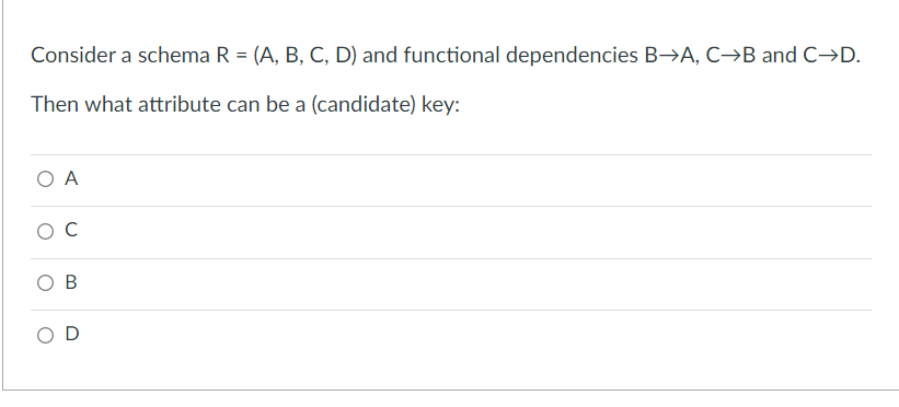 Solved Consider a schema R=(A,B,C,D) and functional | Chegg.com