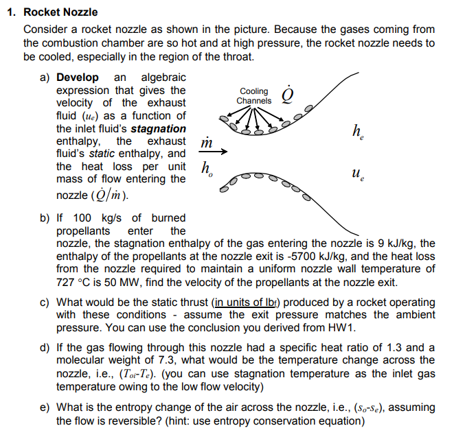 Solved 1. Rocket Nozzle Consider a rocket nozzle as shown in | Chegg.com