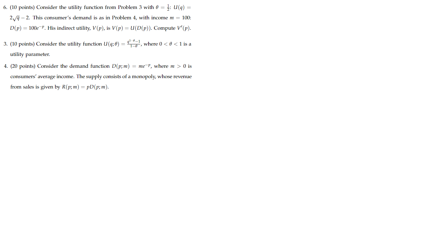 Solved 6. (10 points) Consider the utility function from | Chegg.com Solved 6. (10 points) Consider the utility function from | Chegg.com