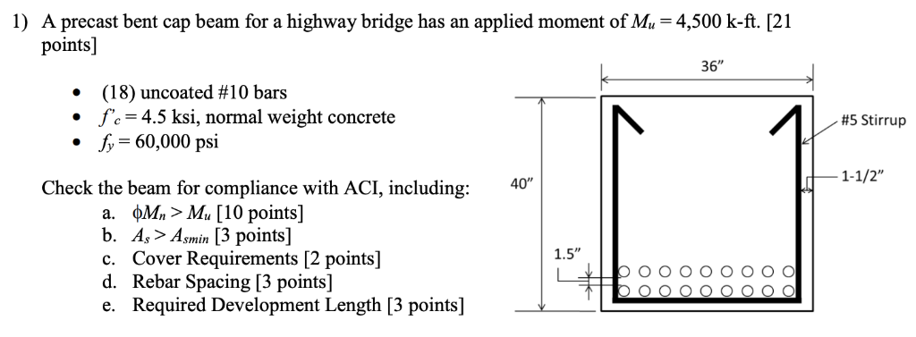 Solved 1) A precast bent cap beam for a highway bridge has | Chegg.com