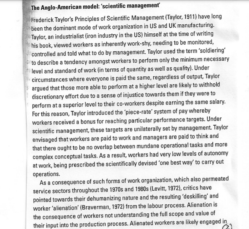 Solved The Anglo-American model: 'scientific management | Chegg.com