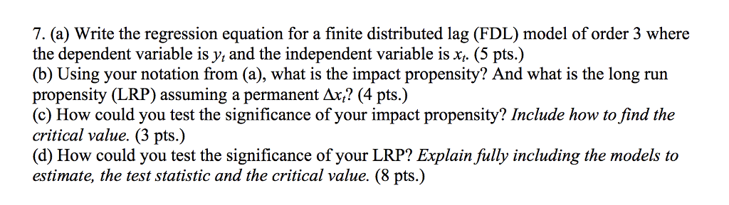 Solved 7. (a) Write the regression equation for a finite | Chegg.com
