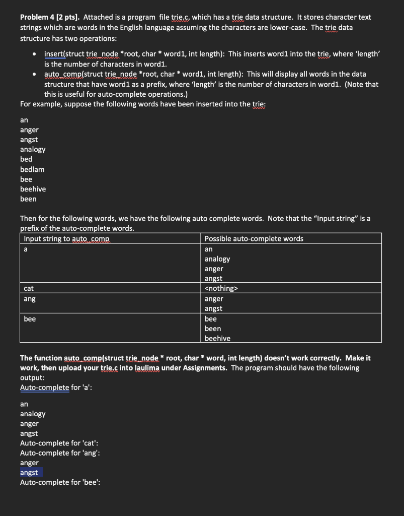 Solved trie.c ``` #include #include | Chegg.com
