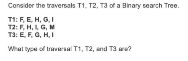 Solved What type of traversal are T1 T2 and T3 respectively | Chegg.com