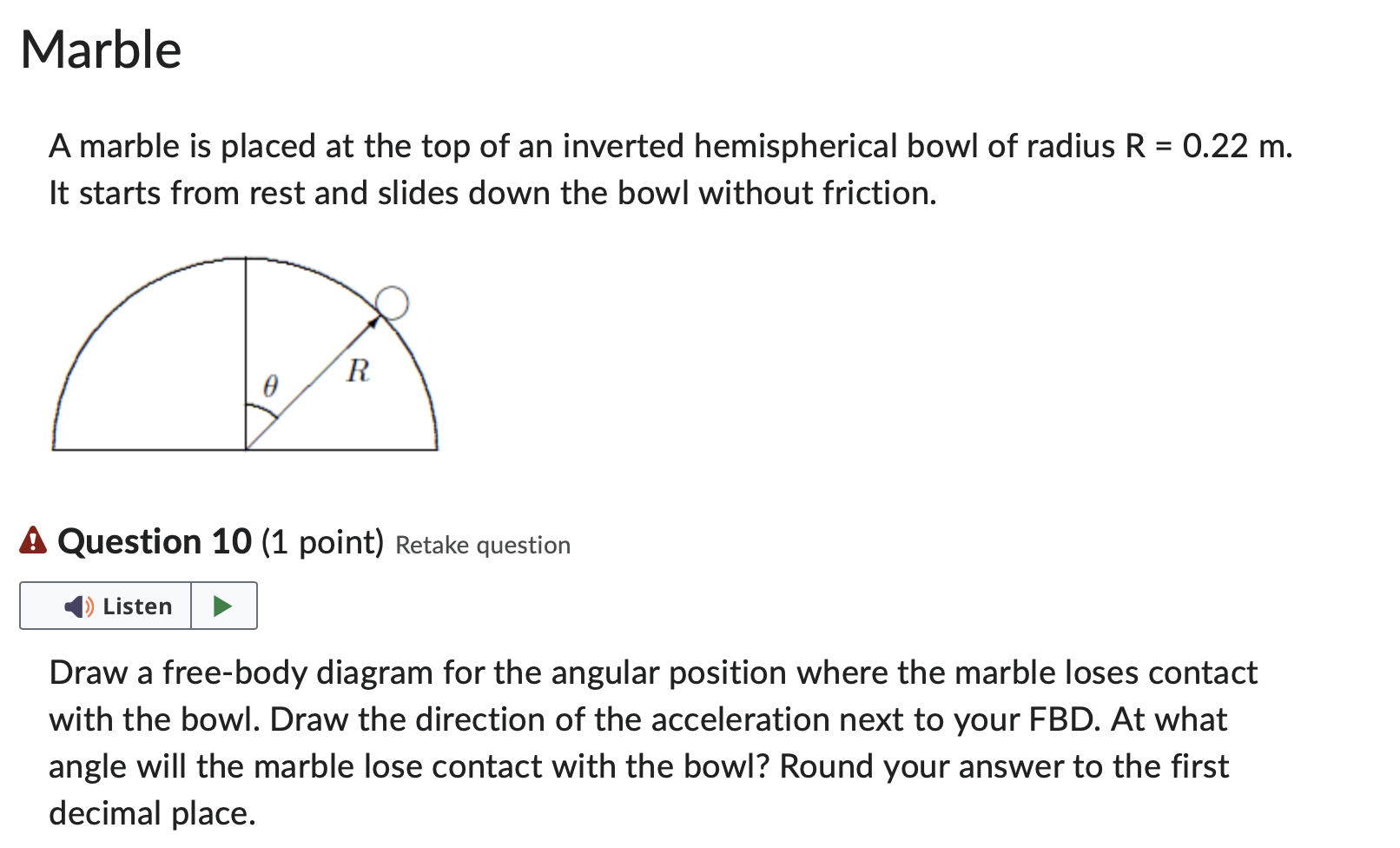 Solved A marble is placed at the top of an inverted | Chegg.com