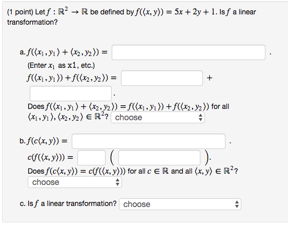 Solved (1 point) Letf: R2 + R be defined by f((x, y)) = 5x + | Chegg.com