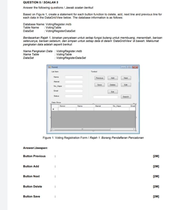 Solved QUESTION 5 / SOALAN 5 Answer the following questions | Chegg.com
