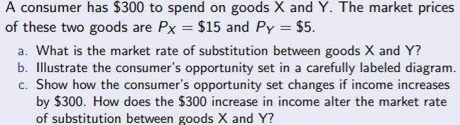 Solved A consumer has $300 to spend on goods X and Y. The | Chegg.com