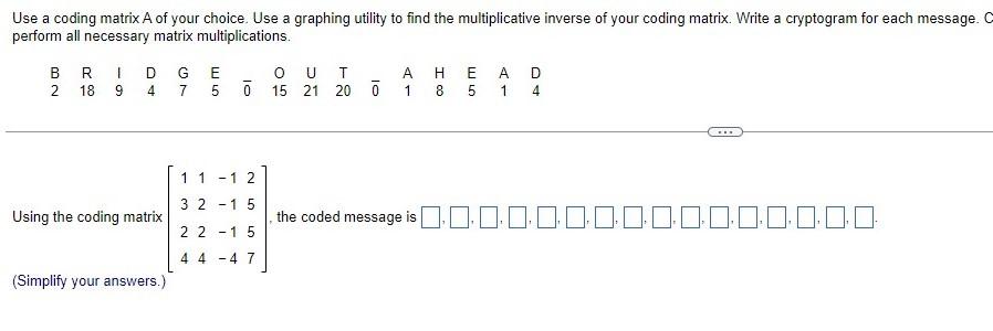 Solved Use a coding matrix A of your choice. Use a graphing | Chegg.com