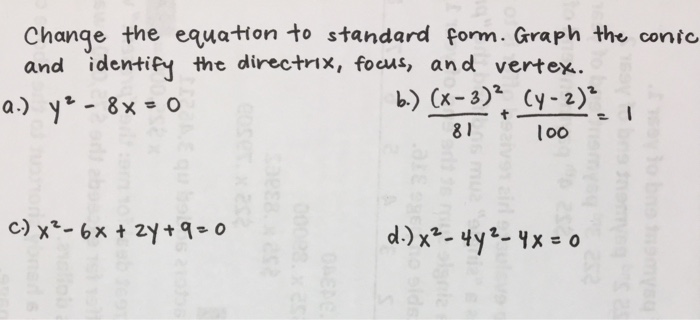 Solved Change the equaton to standard form. Graph the conio | Chegg.com