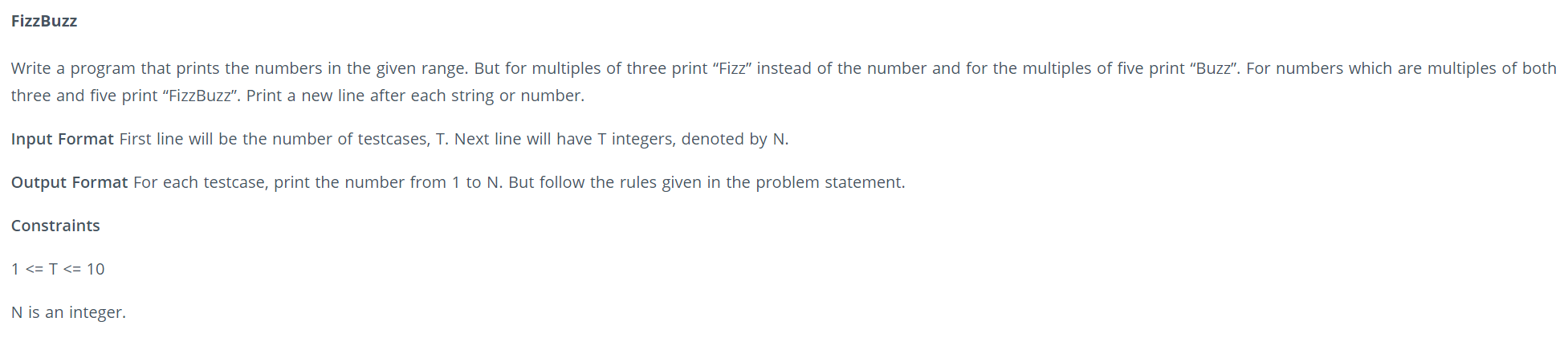 Solved Fizzbuzz Write A Program That Prints The Numbers In