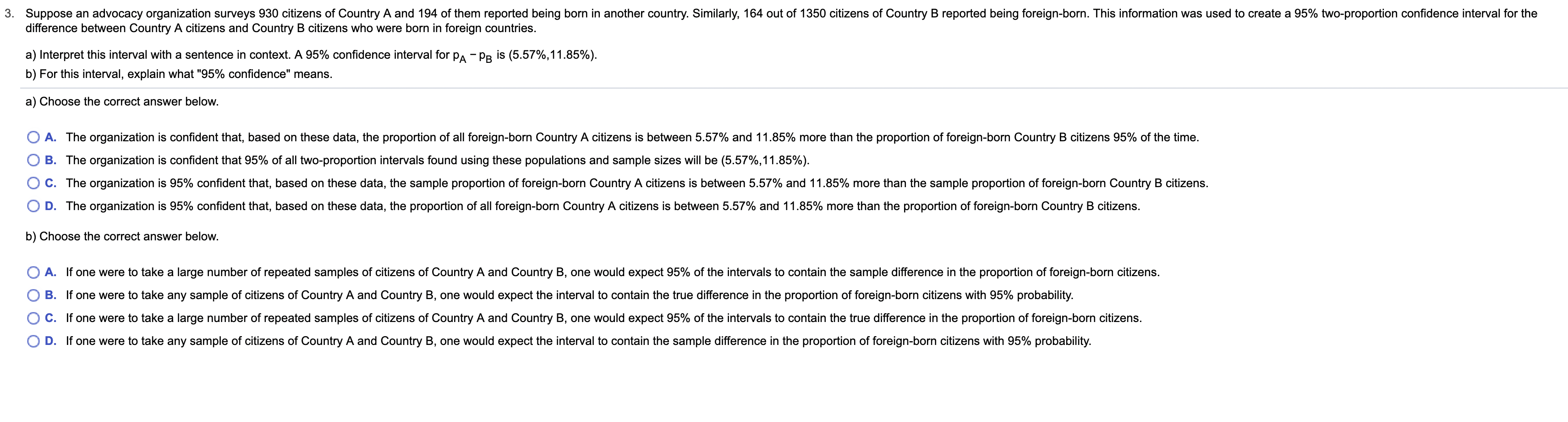 Solved difference between Country A citizens and Country B | Chegg.com