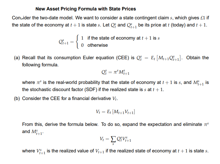 Solved New Asset Pricing Formula with State Prices Consider | Chegg.com