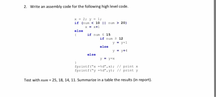 Solved 2. Write an assembly code for the following high | Chegg.com