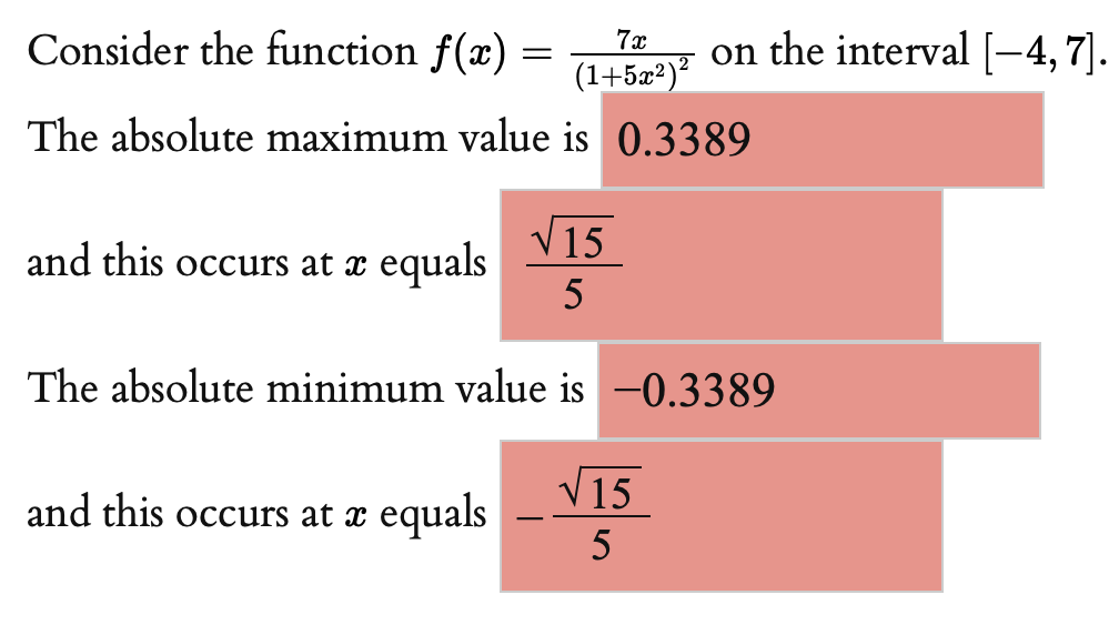 Solved Consider the function f(x)=7x/(1+5x^2)^2 on the | Chegg.com