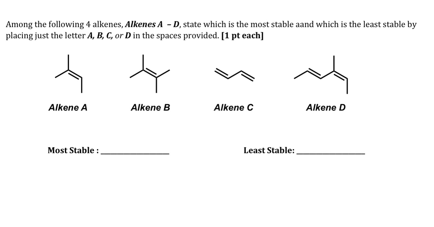 Solved Among the following 4 alkenes, Alkenes A−D, state | Chegg.com