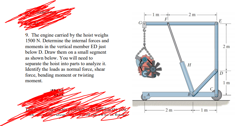 Solved 2 9. The engine carried by the hoist weighs 1500 N. | Chegg.com