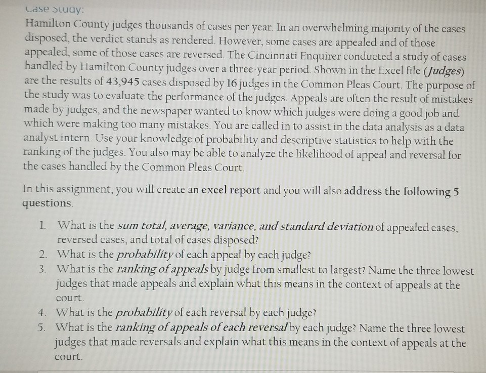 Solved Lase Study: Hamilton County judges thousands of cases | Chegg.com