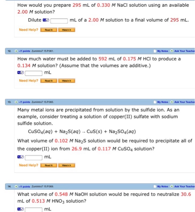 Solved How would you prepare 295 mL of 0.330 M NaCI solution | Chegg.com