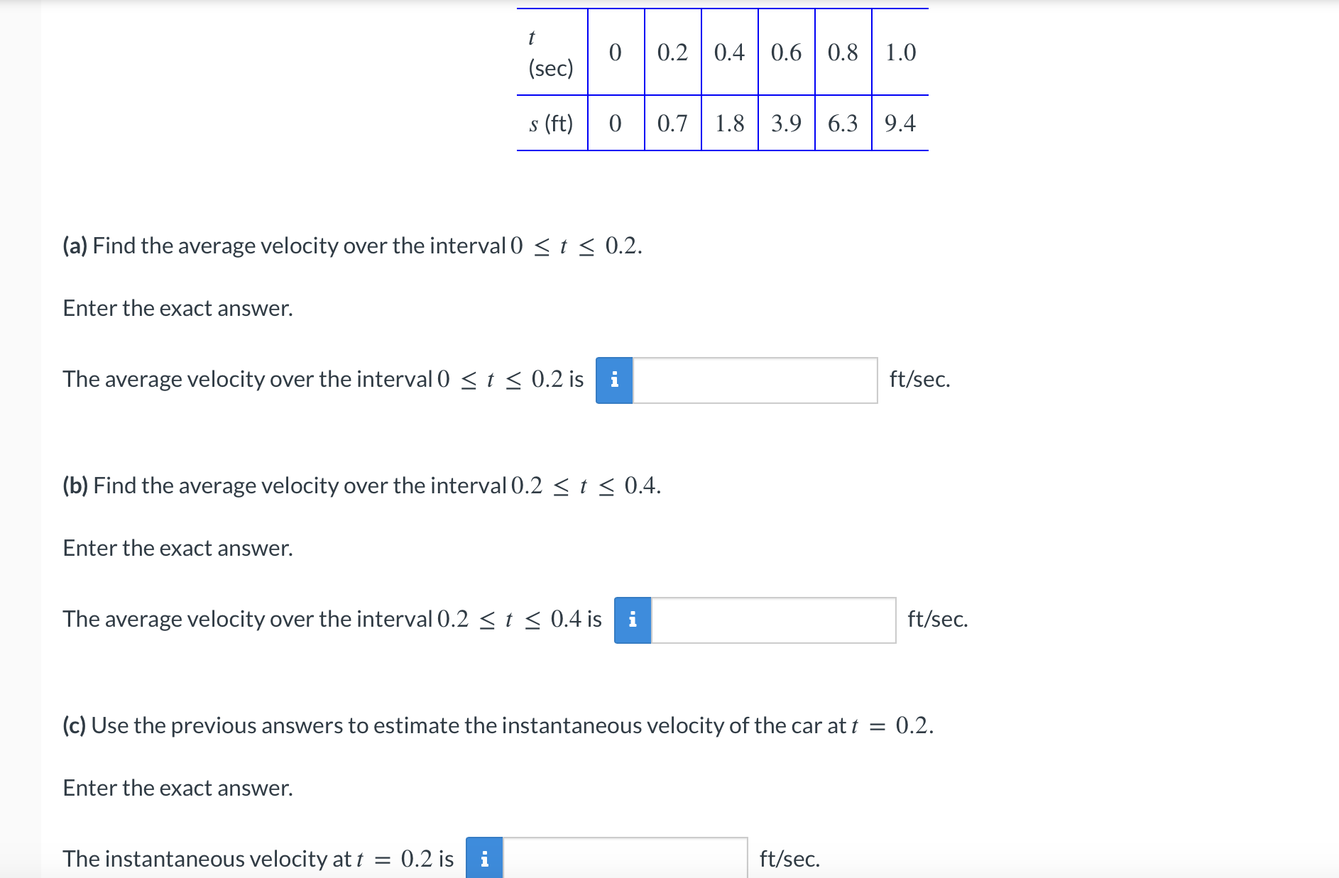 Solved (a) ﻿Find the average velocity over the interval | Chegg.com