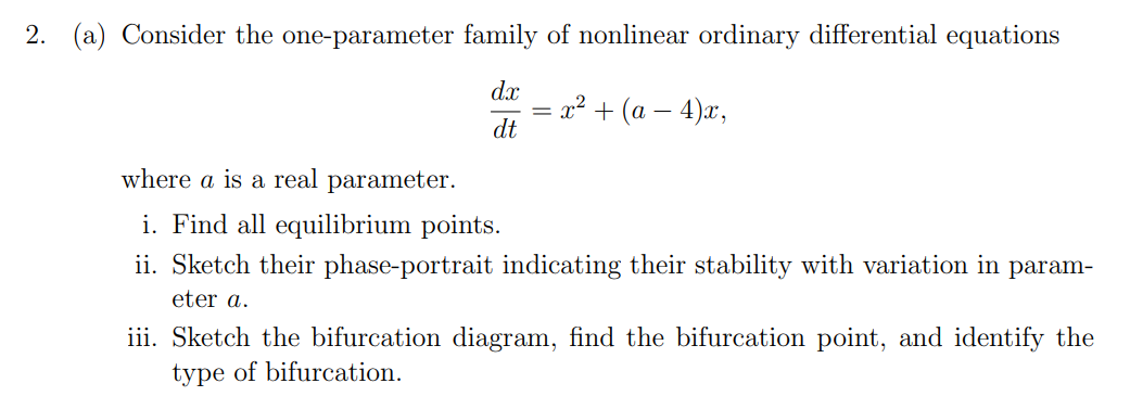 Solved Consider the one-parameter family of nonlinear | Chegg.com